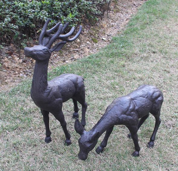 Big Rack Buck Deer Garden Decoy Animal Statue, Cast Iron Brown Metal
